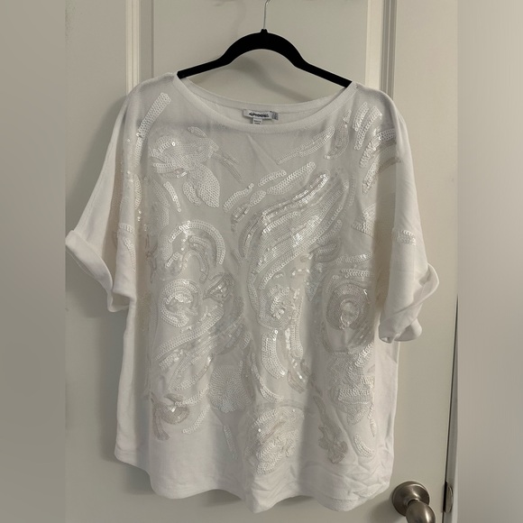 Chico's | Tops | Chicos White Sequin Pullover Sweater Sz 4 Us Xxl Short ...